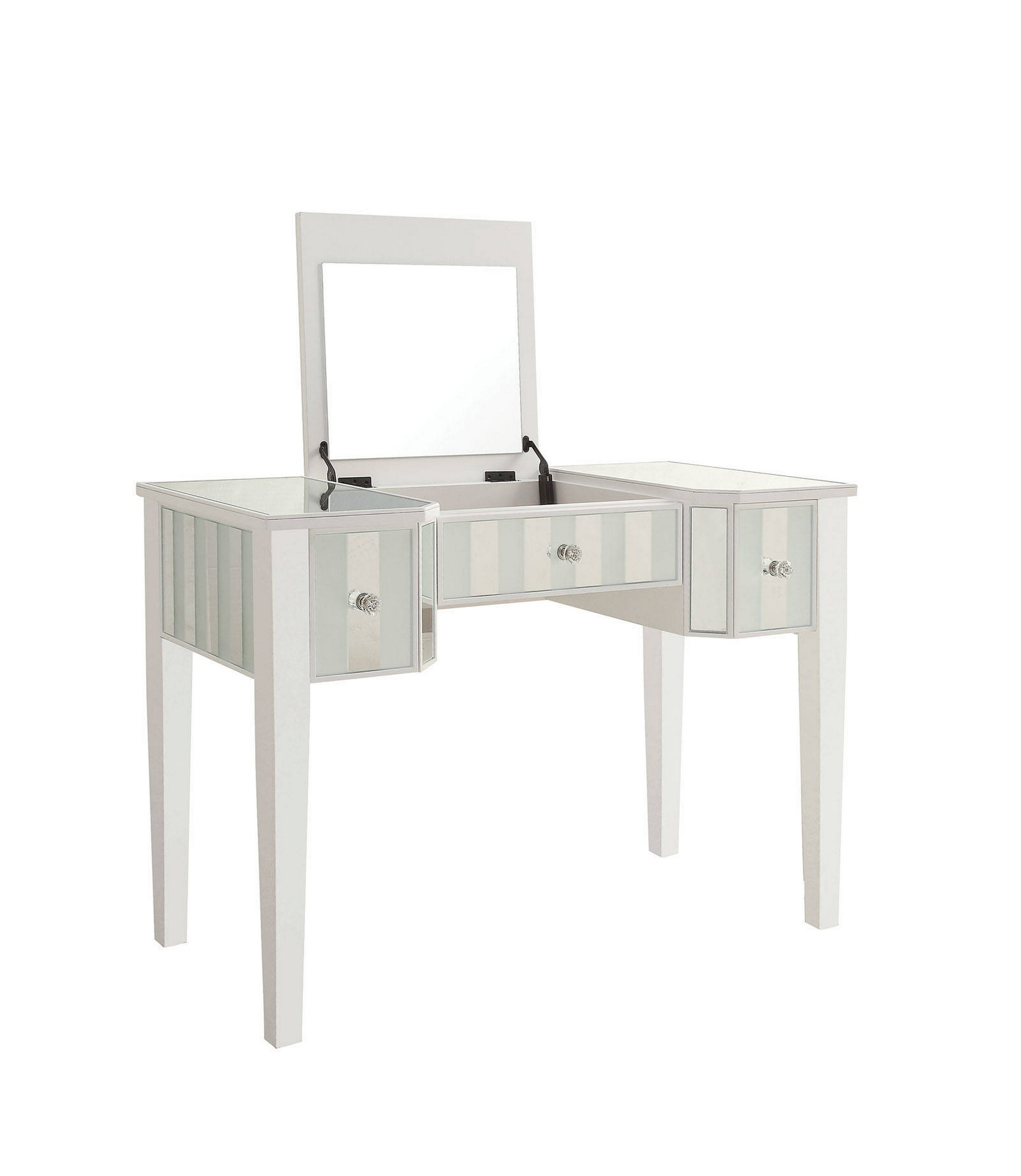 Benzara BM207328 Wooden Vanity Set Stool/Mirror Panel Inserts, White ...