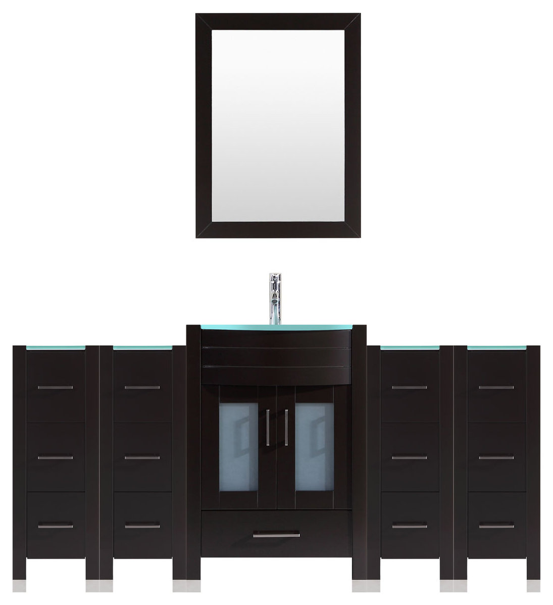 72" Black Vanity, 24" Single Sink Base, Quad 12 Drawer Bases, LV3-C7-72 ...