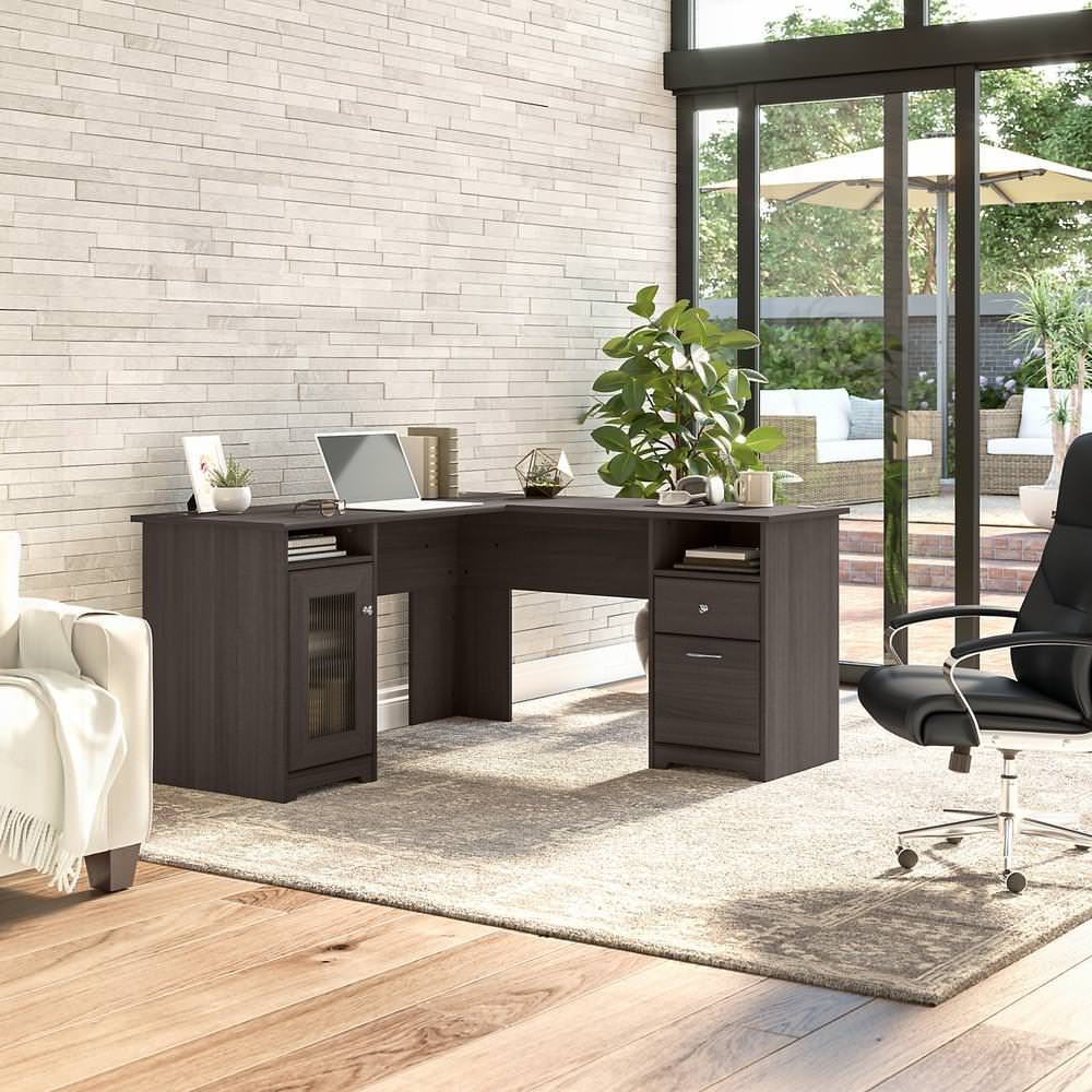 Bush Furniture Cabot 60W L Shaped Computer Desk With Storage, Heather ...
