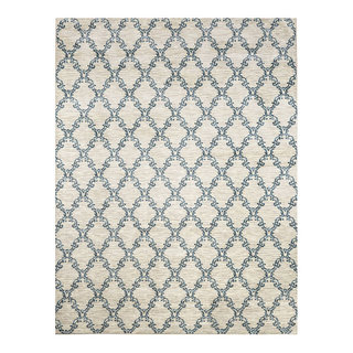 Acanthus Patterned Nylon Area Rug With Latex Backing, Small, Blue and ...