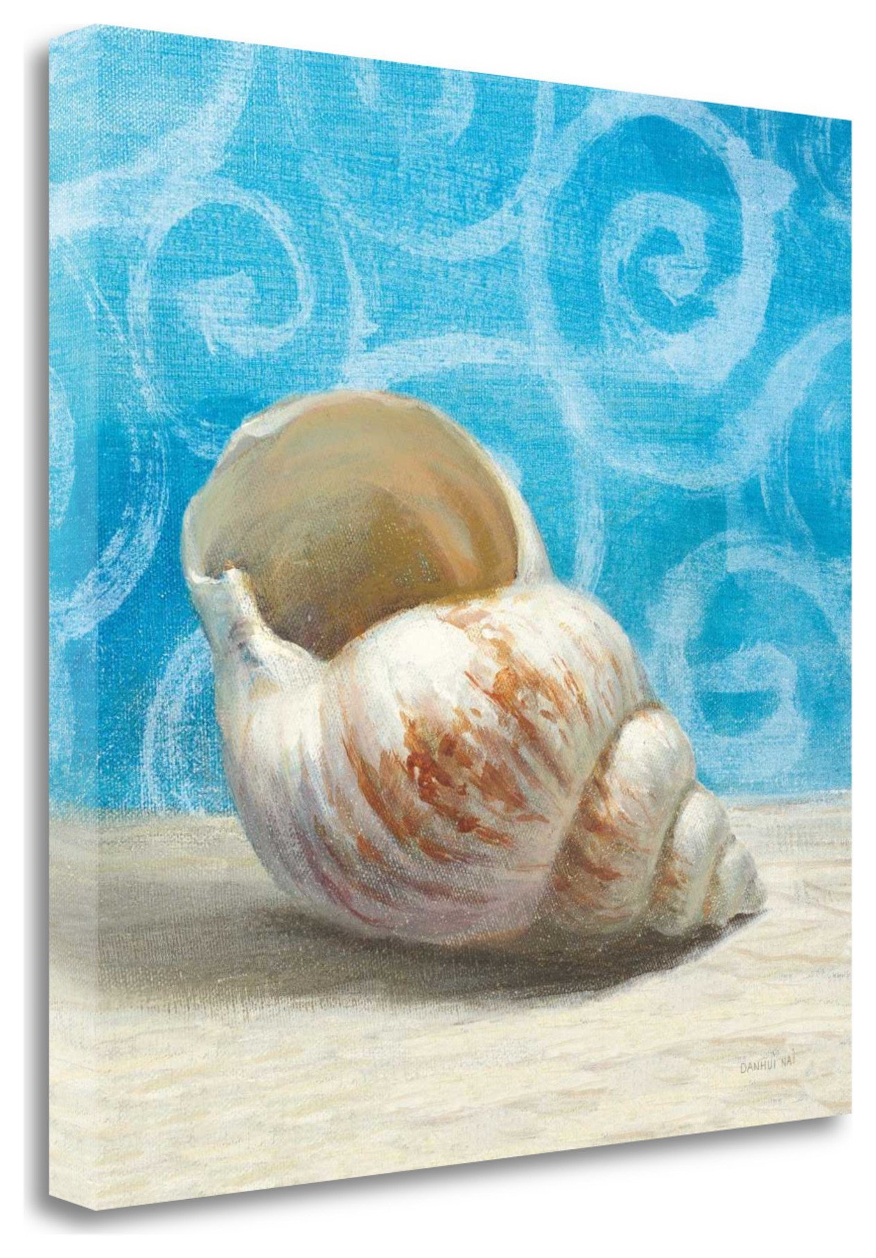 20" Mod Blue Scroll Coastal Conch 1 Giclee Wrap Canvas Wall Art - Beach ...