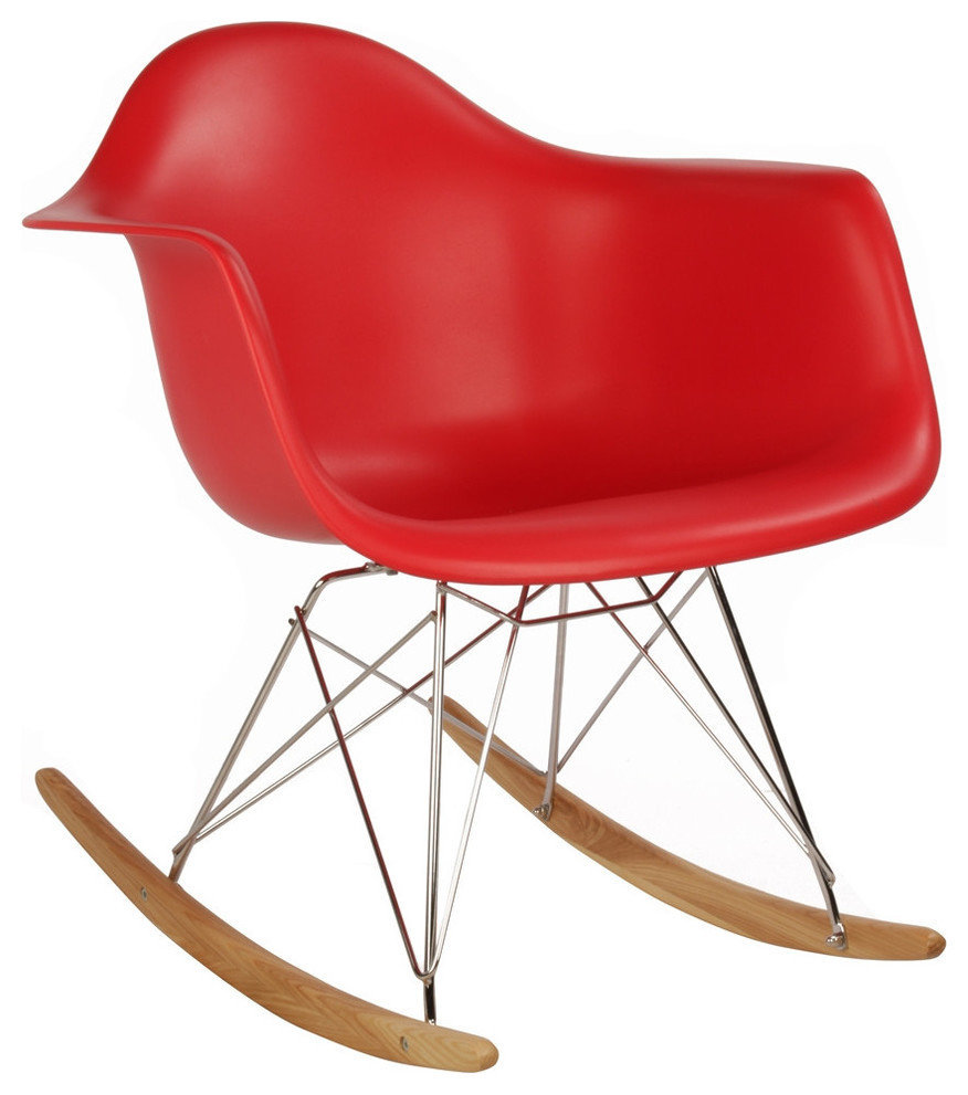 RAR Mid Century Modern Red Plastic Rocking Chair, Steel Eiffel Legs ...