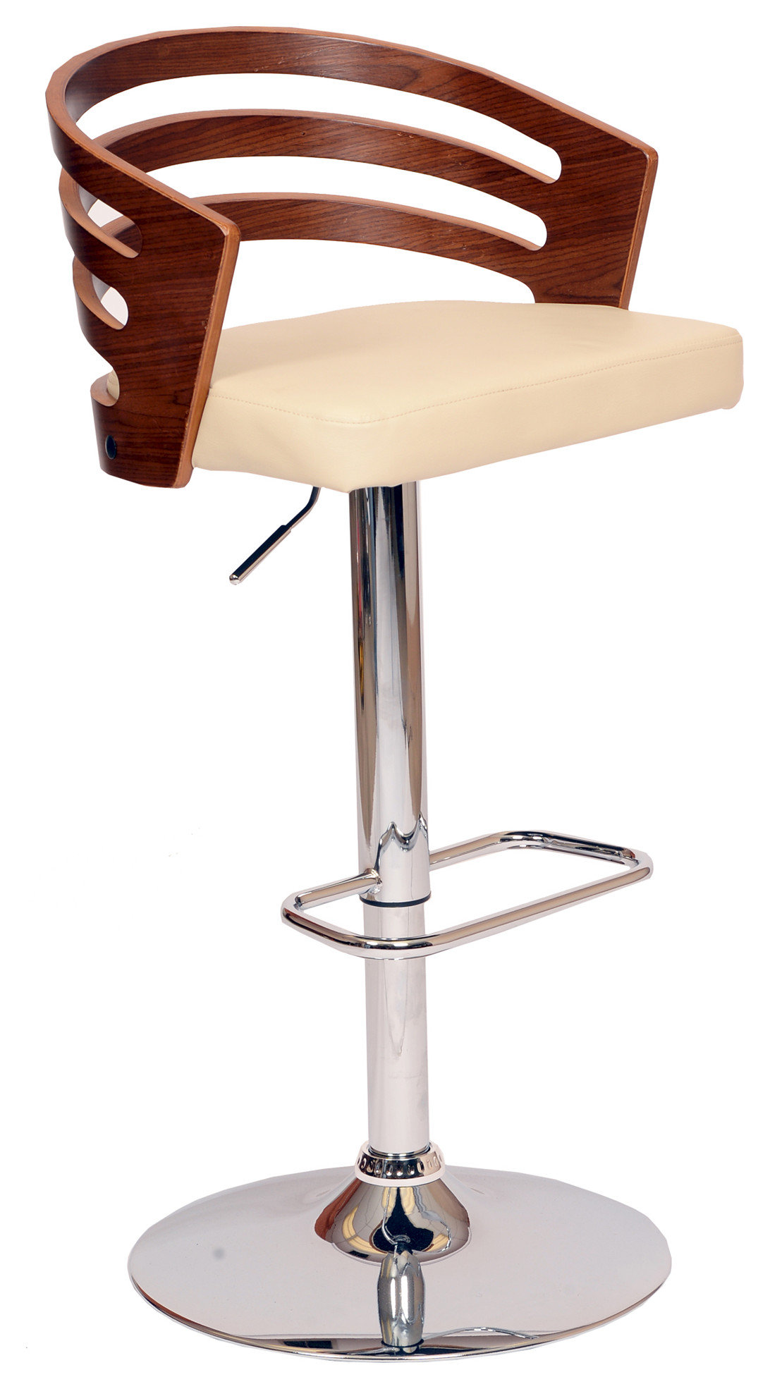 Adele Adjustable Height Swivel Cream Faux Leather and Walnut Wood Bar Stool - Transitional - Bar ...