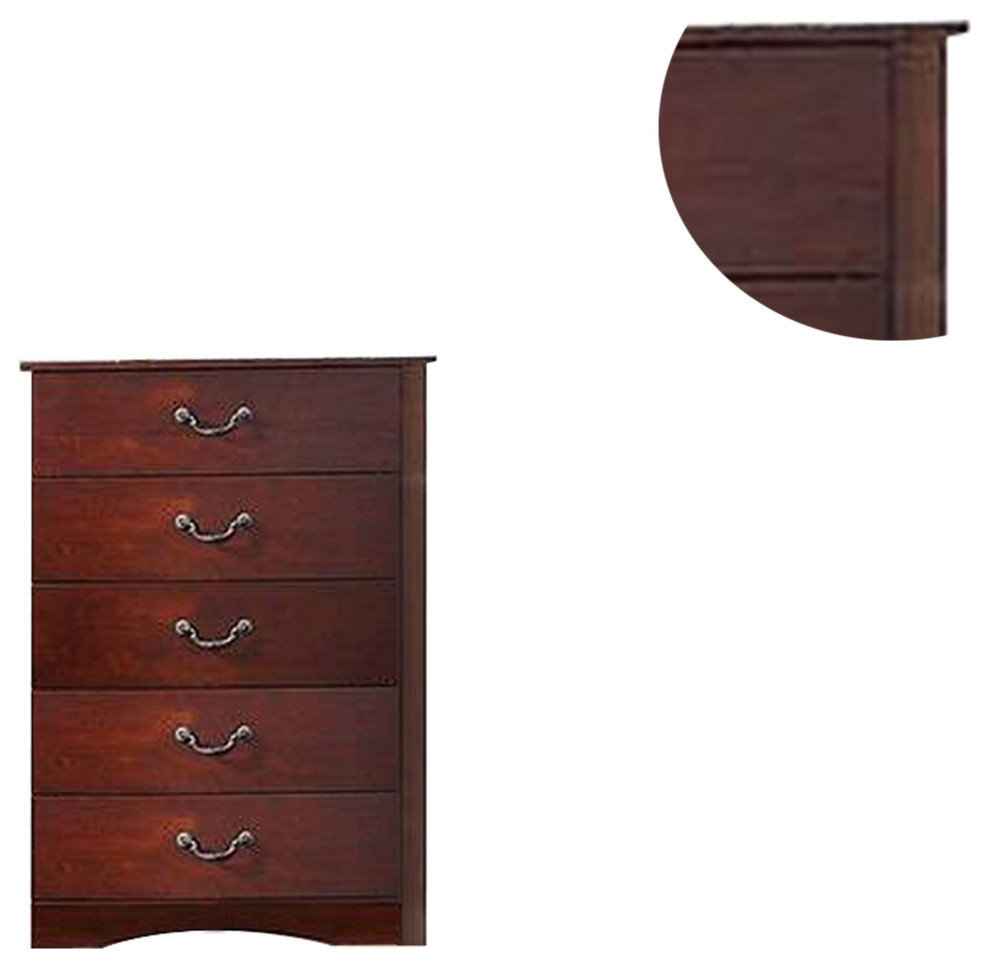 Bran 48 Inch 5 Drawer Tall Dresser Chest, Pine Wood, Grains, Cherry ...