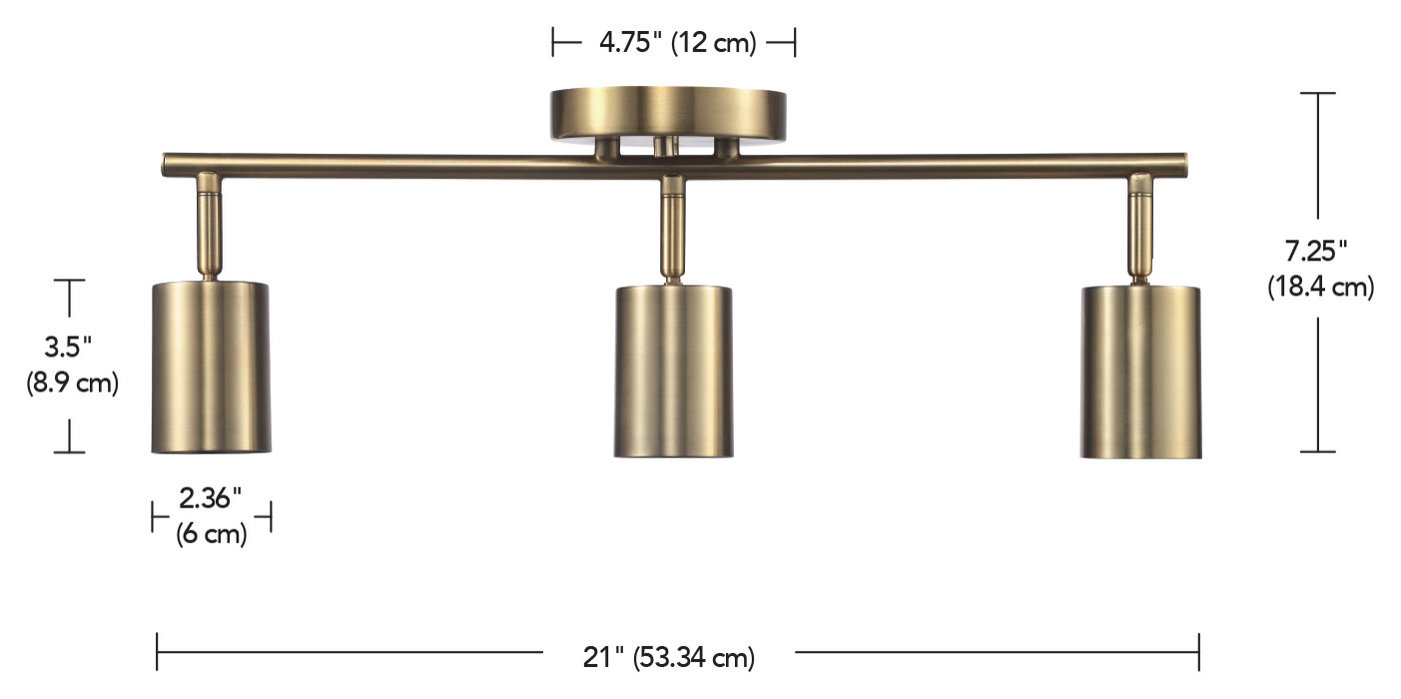 21" 3-Light Matte Brass Track Lighting with Pivoting Track Heads ...