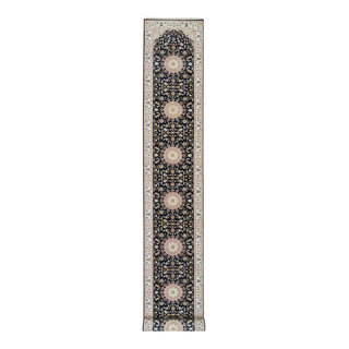 Blue Nain Medallion Design 250 KPSI Hand Knotted Wool XL Runner Rug 2'8 ...