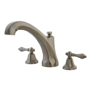 Traditional Tub Faucet, Curved Spout With Metal Lever Handles ...
