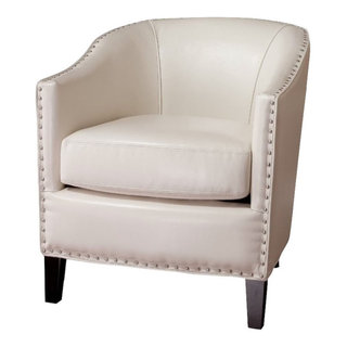 Noble House Jeremy Leather Club Barrel Chair in Ivory - Transitional ...