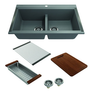 Undermount 33 In. Granite Composite Kitchen Sink With Integrated ...