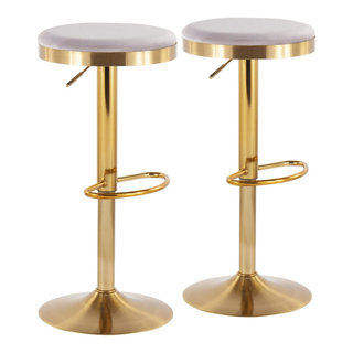 Dakota Upholstered Adjustable Barstool, Gold Steel/Silver Velvet, Set ...