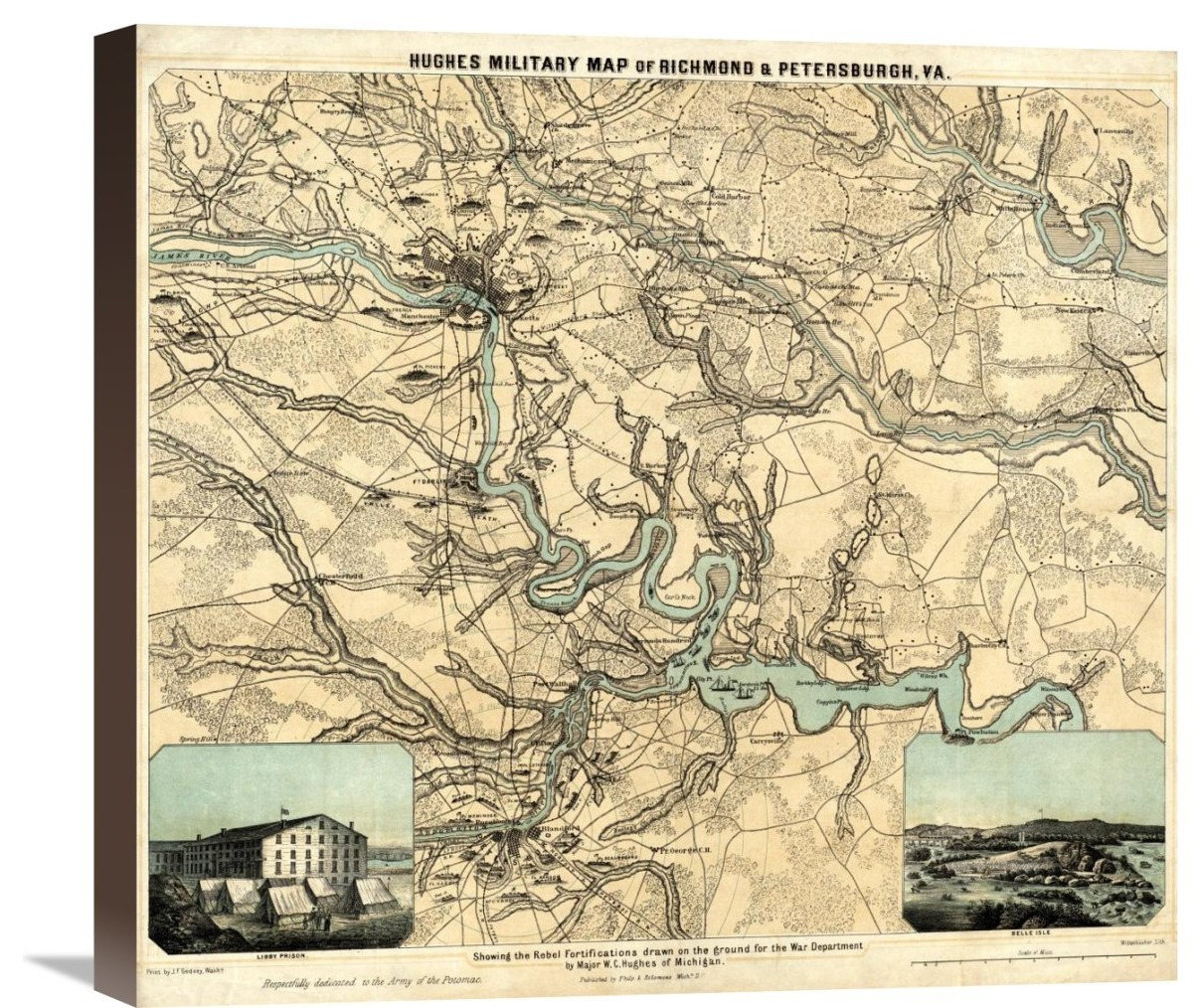 Hughes Military Map Of Richmond & Petersburgh, Virginia, 1864, 16"x1.5 ...