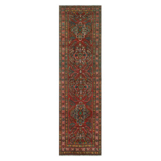 Fine Vintage Distressed Granville Red/Rose Runner, 3'7x12'10, 3'7x12'10 ...