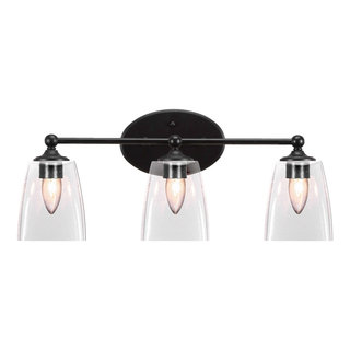 Capri 3-Light Bath Bar, Matte Black/Square Clear Bubble - Transitional ...