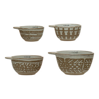 Stoneware Measuring Cups with Wax Relief Pattern, White, Set of 4 ...
