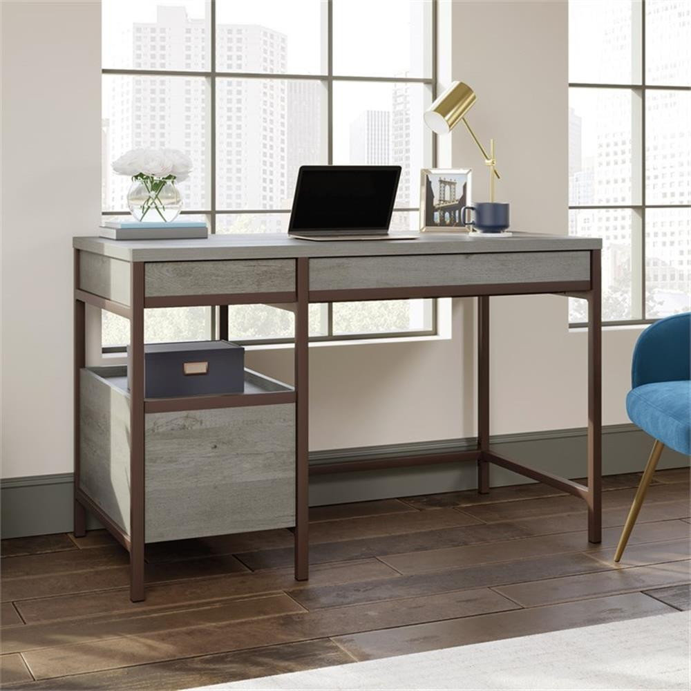 Sauder Manhattan Gate Engineered Wood Pedestal Desk in Mystic Oak ...