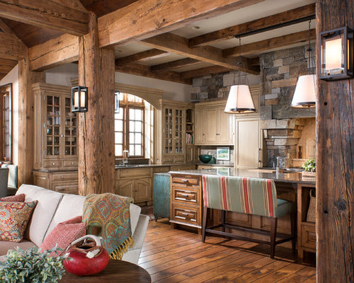 Best Rustic Open Concept Kitchen Design Ideas & Remodel Pictures | Houzz