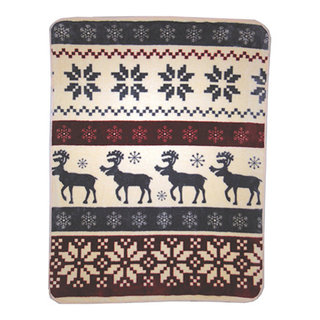 Reindeer Stripe High-Pile Oversized Throw, 60"x80" - Traditional ...