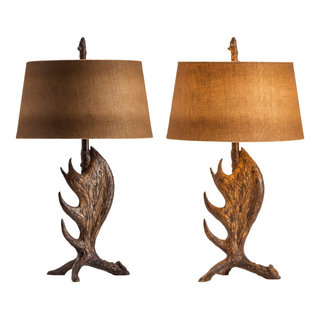 Moose Shed Table Lamp Resin Moose Brown Finish, Set of 2 - Rustic ...