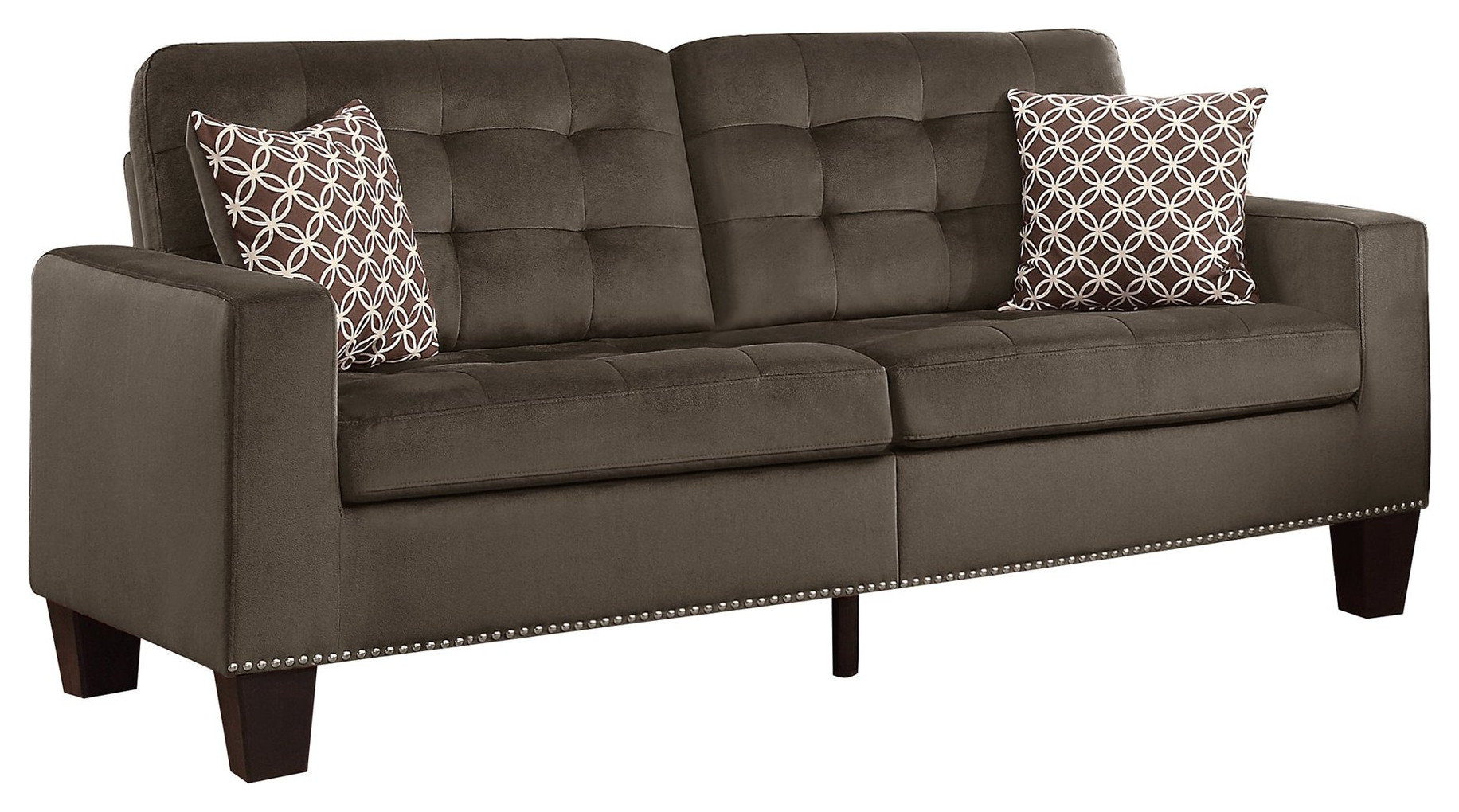 Elegant Sofa, Microfiber Upholstery With Biscuits Tufting & Nailhead ...