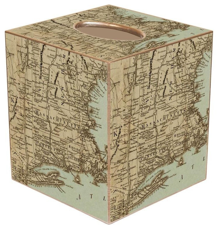TB1480-Antique Northeast Map Tissue Box Cover - Traditional - Tissue ...