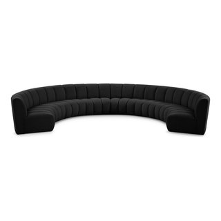 Infinity Black Boucle Fabric Upholstered Arc Shaped Modular Sectional ...