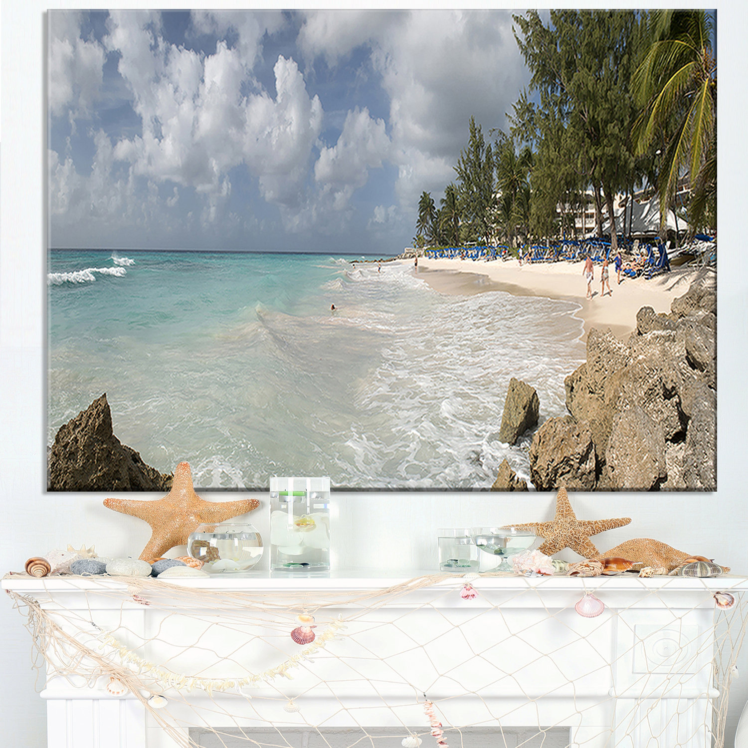 "Barbados Island White Seashore" Modern Seascape Wall Art, 32"x16 ...