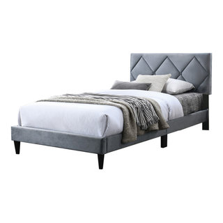 Velvet Adjustable Headboard Full Bed With Tufting Design - Midcentury ...