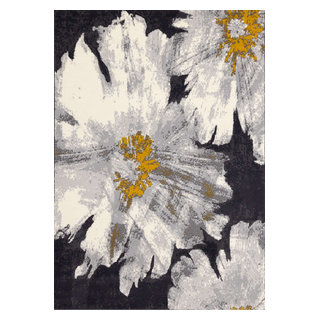 Florence Collection Grey Yellow Floral Rug, 4'7"x6'7" - Contemporary ...
