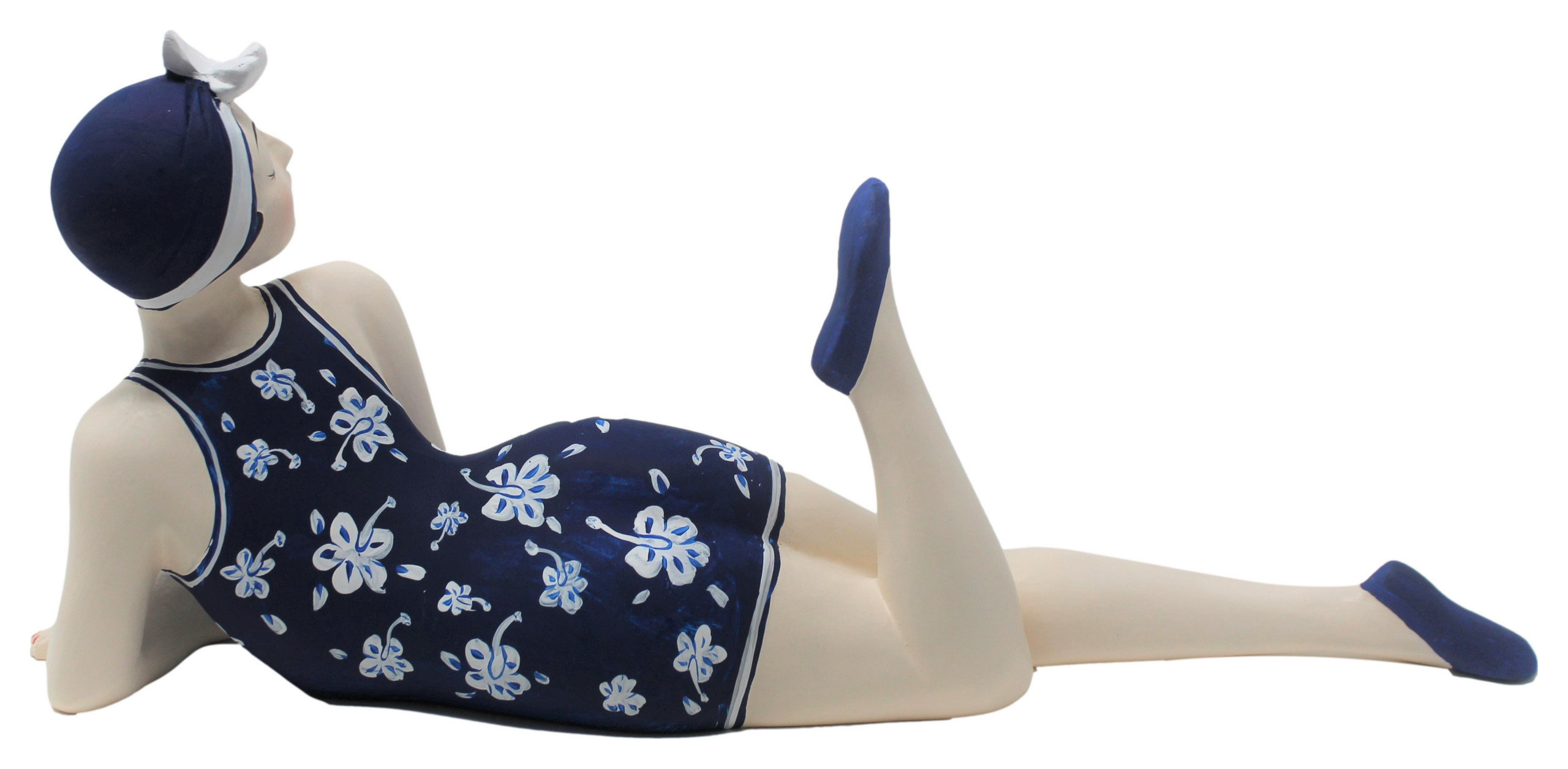 Retro Bathing Beauty Lying Figurine Statue, Swim Suit Woman Navy White ...