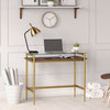 Elegant Desk, Golden Metal Frame With Middle Wooden Shelf & Tempered ...