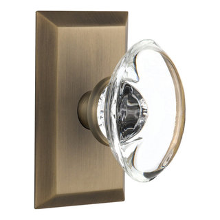 Studio Plate Privacy Oval Clear Crystal Glass Door Knob, Timeless Bronze, Backset Size: 2.75 ...