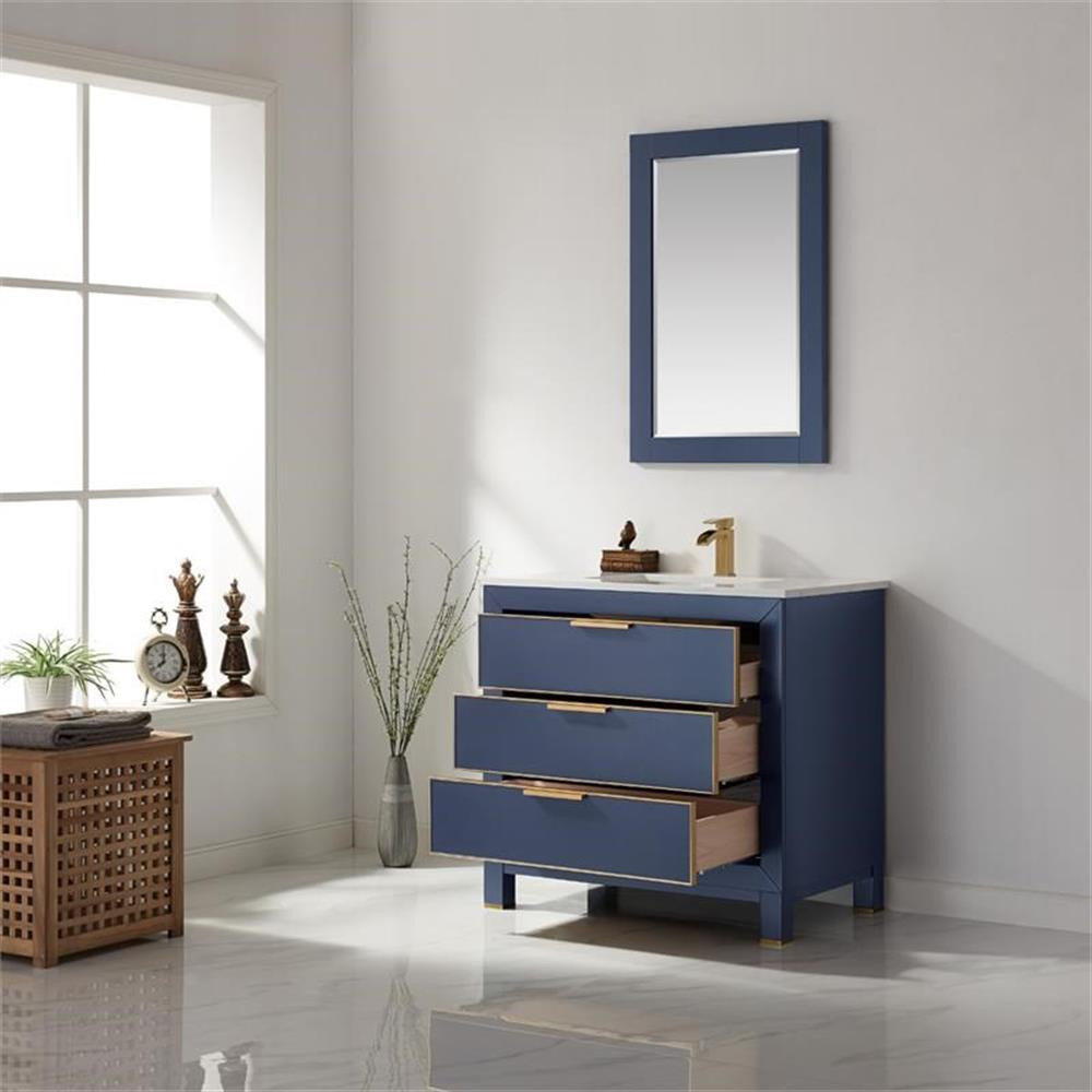 Jackson 36" Carrara White Stone Countertop Single Vanity w/Mirror Royal ...