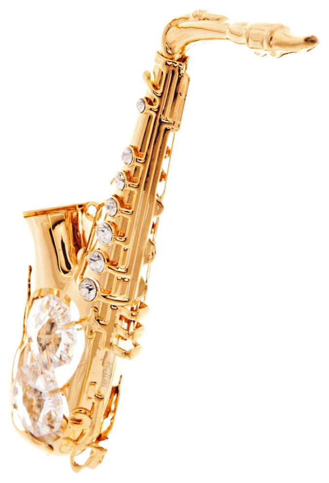 24K Gold Plated Crystal Studded Saxophone Ornament - Contemporary ...