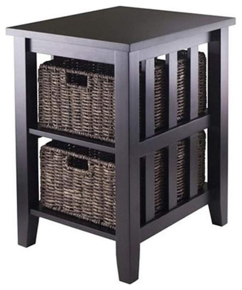 Bowery Hill Transitional Wood Side Table with 2 Foldable Baskets in ...