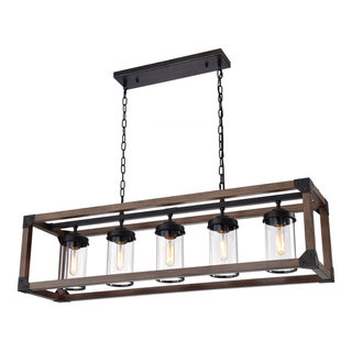 Hebe 5-light Glass Chandelier Antique Black Metal and Natural Wood ...