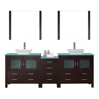 90" Double Bathroom Vanity, Aqua Tempered Glass Top, 0 SinkFaucet ...