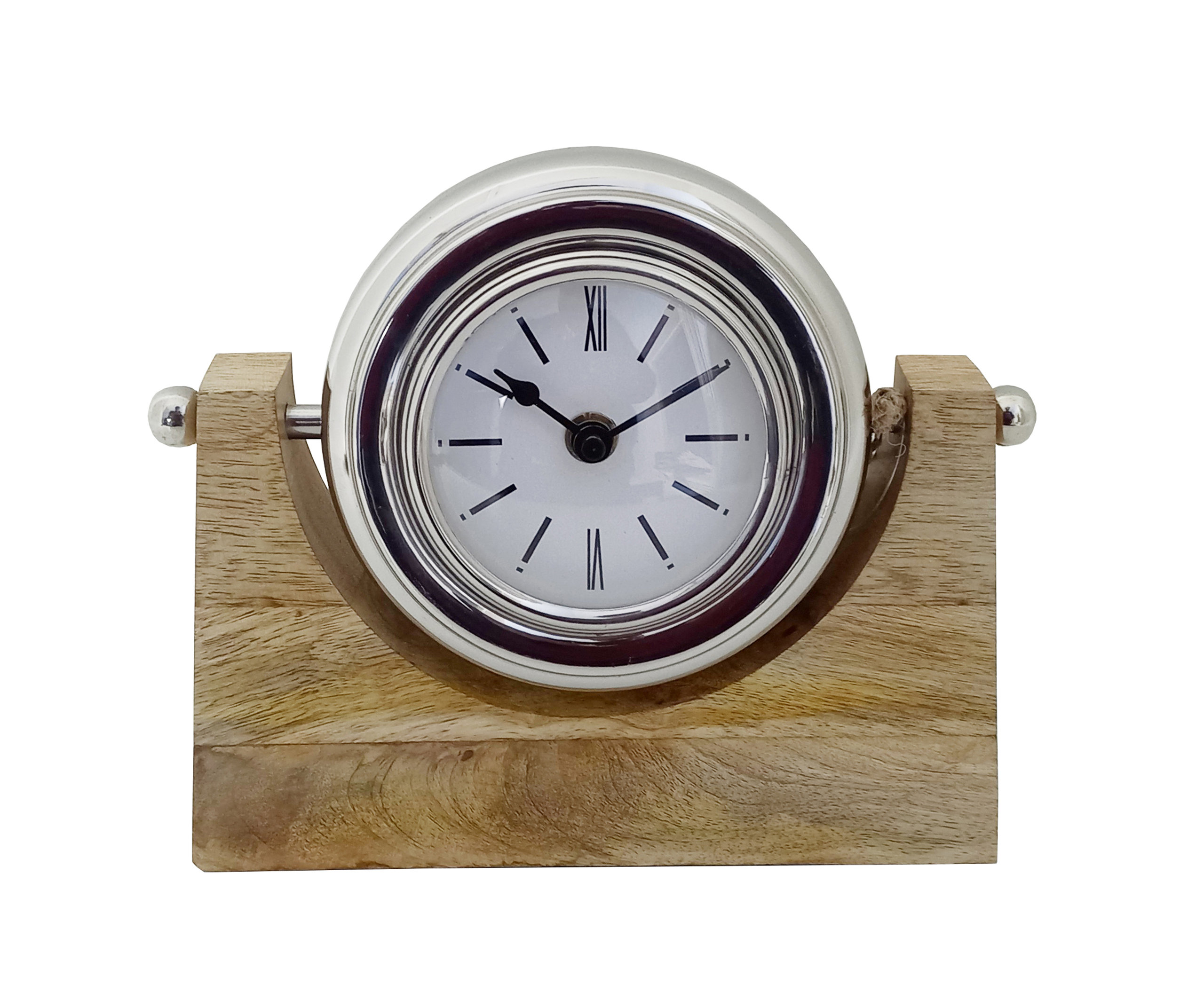 Wood, 7"H, Lock-On-Stand Table Clock, Nickel, 8x2x7 inches ...