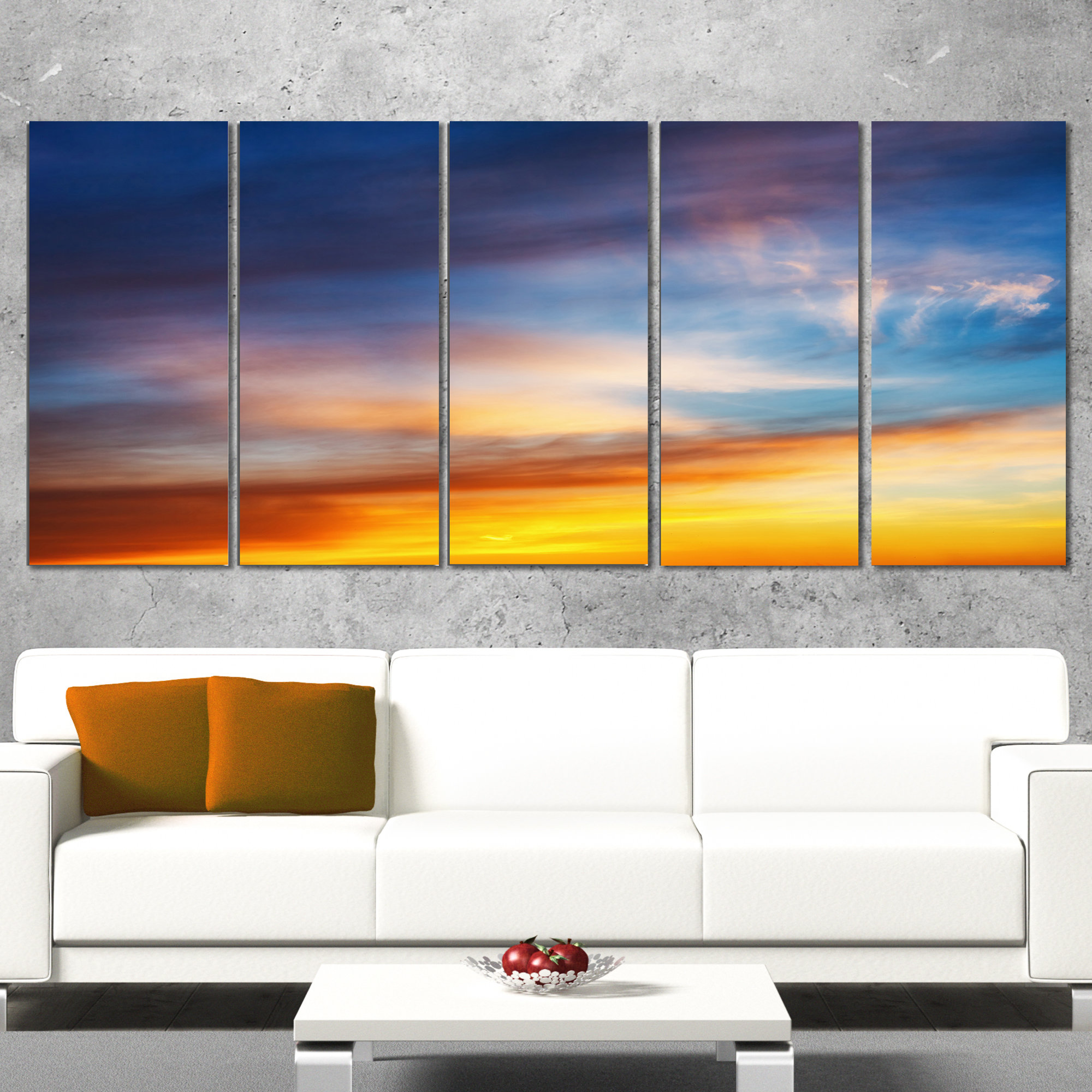 Sunset Dramatic Yellow Sky Clouds, Multipanel Seashore Canvas Print, 60 ...