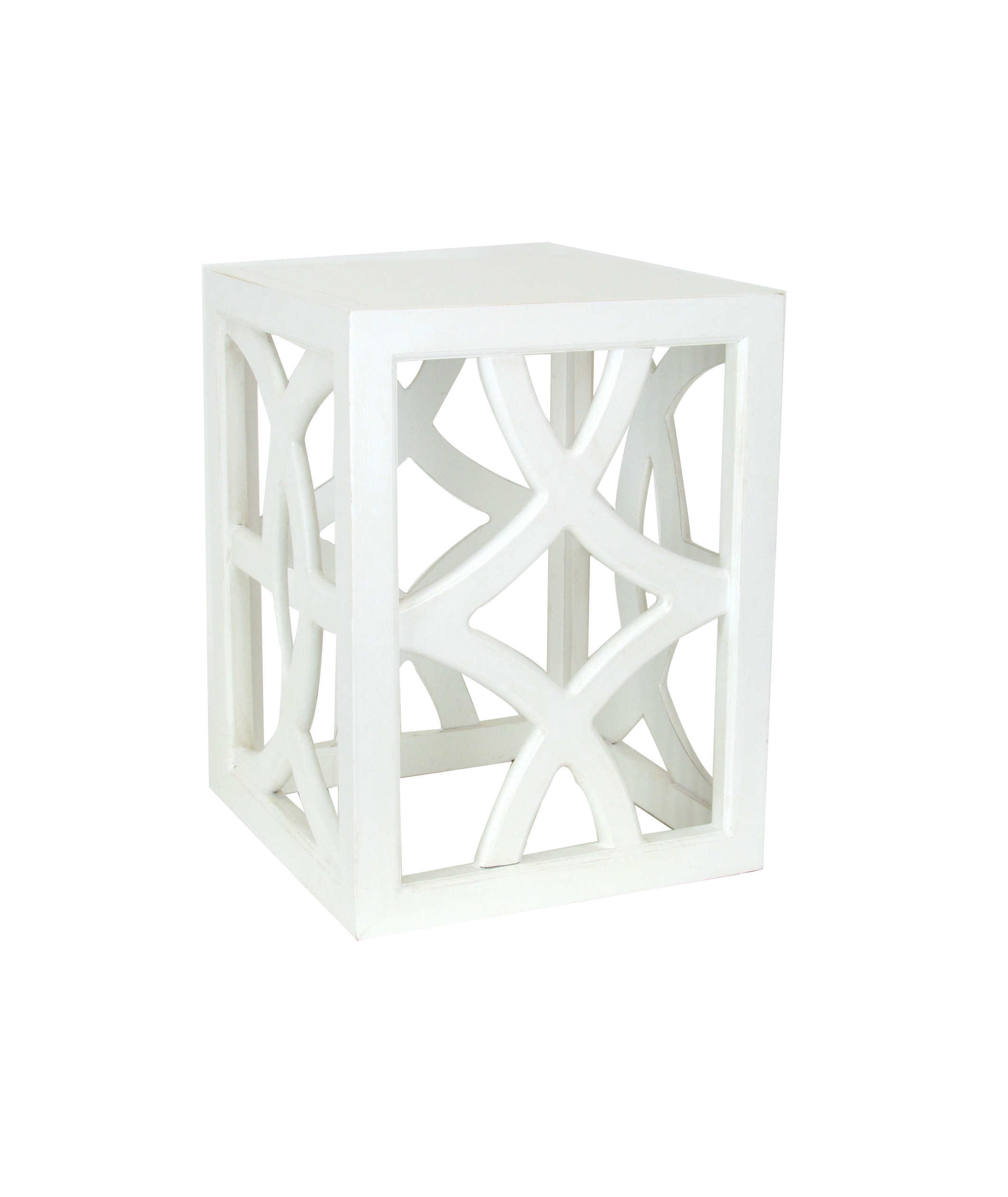 Contemporary Style Square Side Table with Open Lattice Design, White ...
