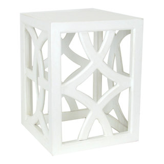 Contemporary Style Square Side Table with Open Lattice Design, White ...