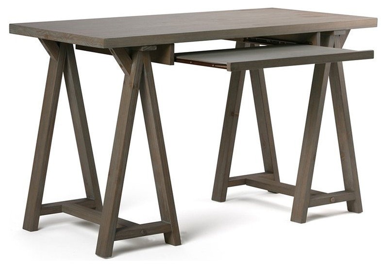 Atlin Designs 50" Rustic Solid Pine Wood Computer Desk in Distressed ...