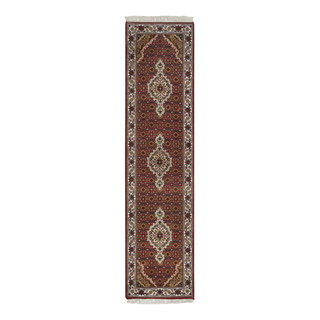 Mahogany Red Tabriz Design Wool 175 KPSI Hand Knotted Runner Rug, 2'x8 ...