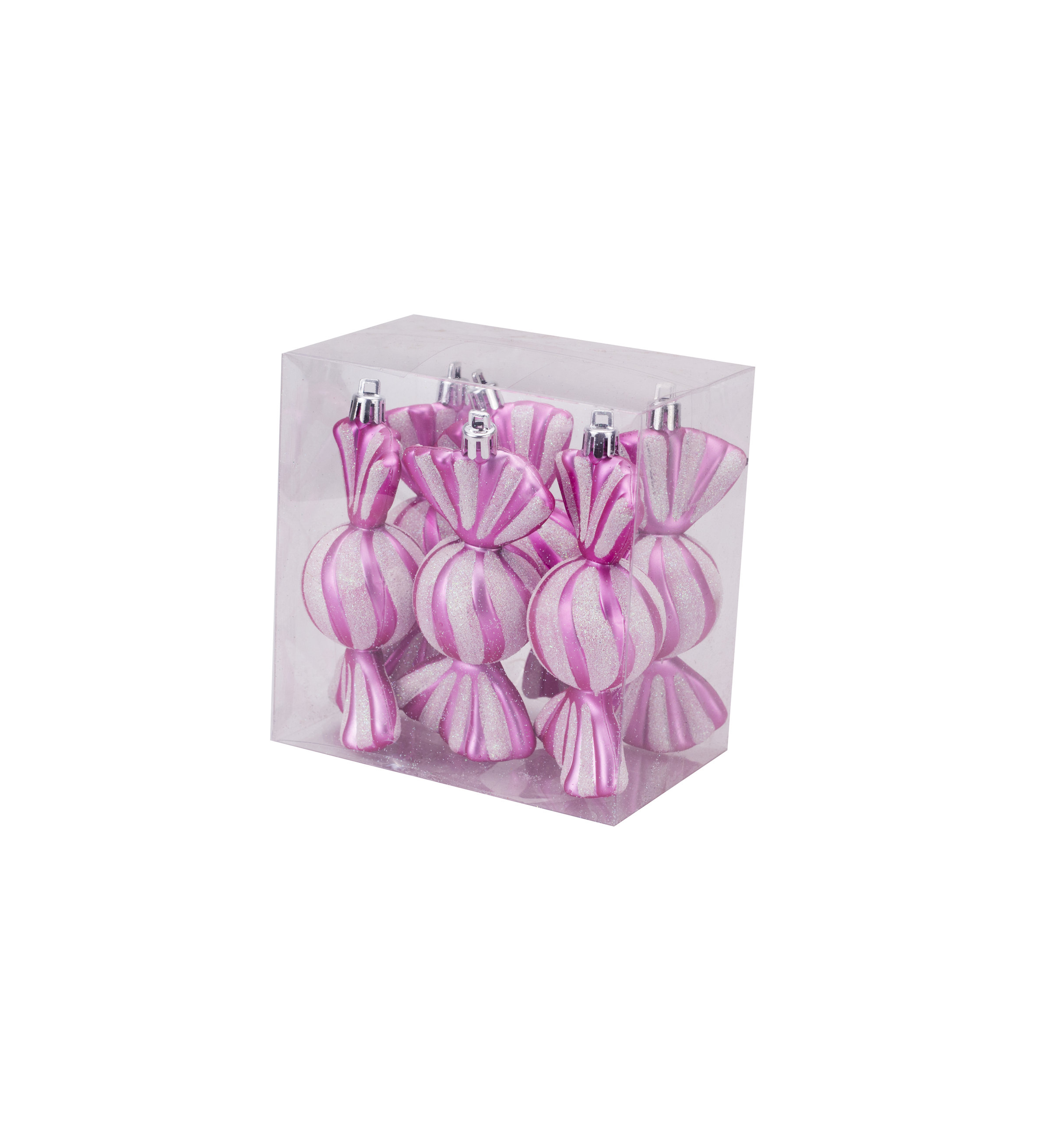 4" Pink Candy Ornament With White Glitter, 6 Pack - Contemporary ...