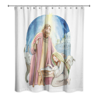 Watercolor Nativity 71x74 Shower Curtain - Traditional - Shower ...