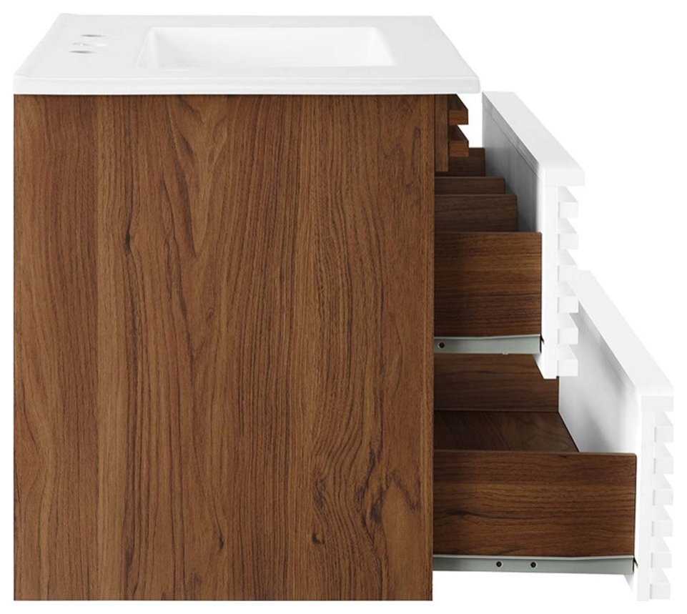 Modway Render 30" MDF Wood Wall-Mount Bathroom Vanity in White/Walnut ...