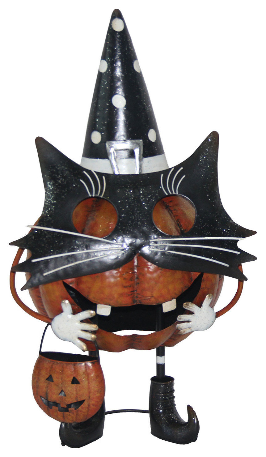"Binx" Iron Pumpkin Cat Halloween Figurine - Traditional - Outdoor ...
