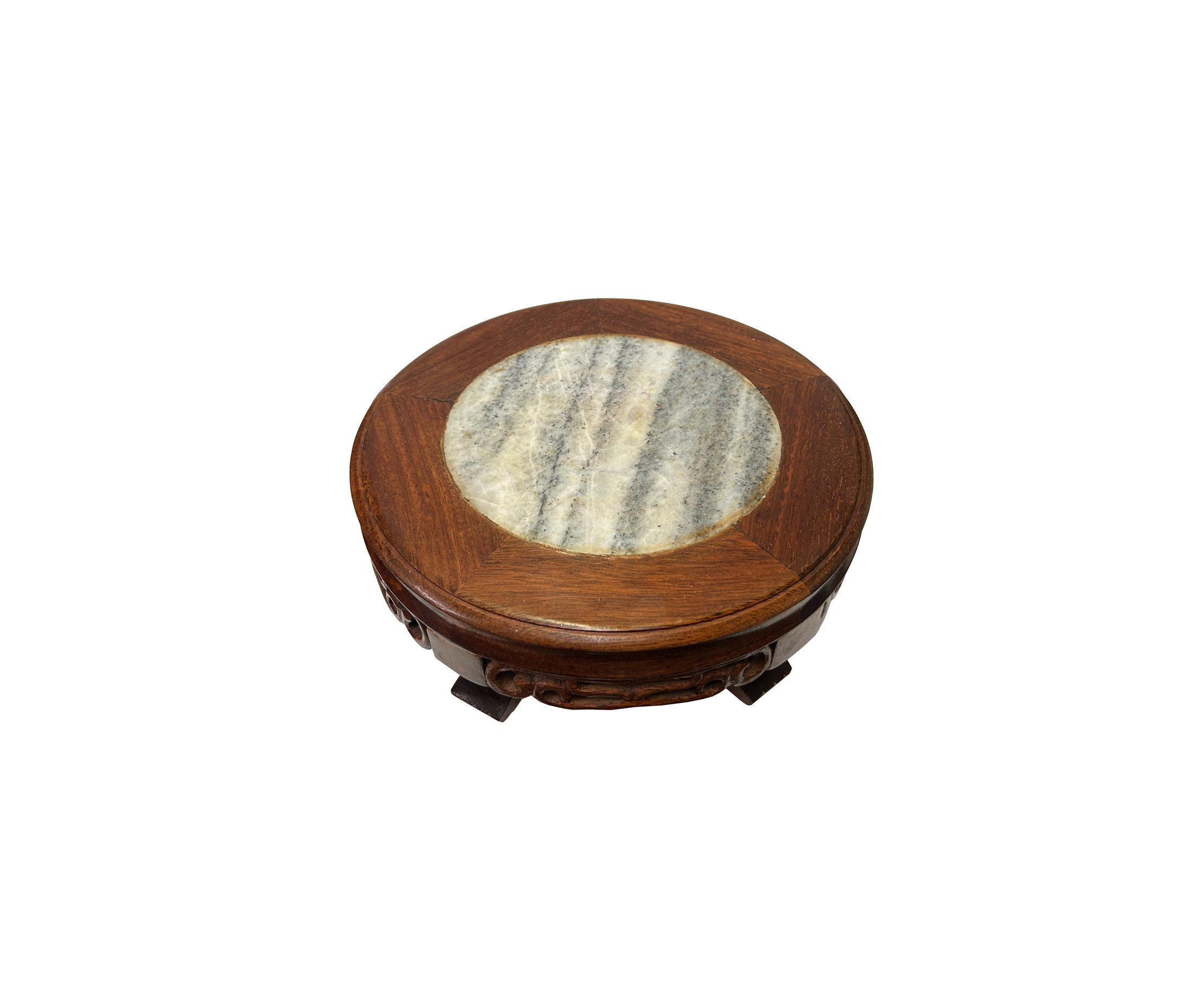 10" Chinese Brown Wood Round Stone Top Vase Stand Display Riser Hws3723 ...