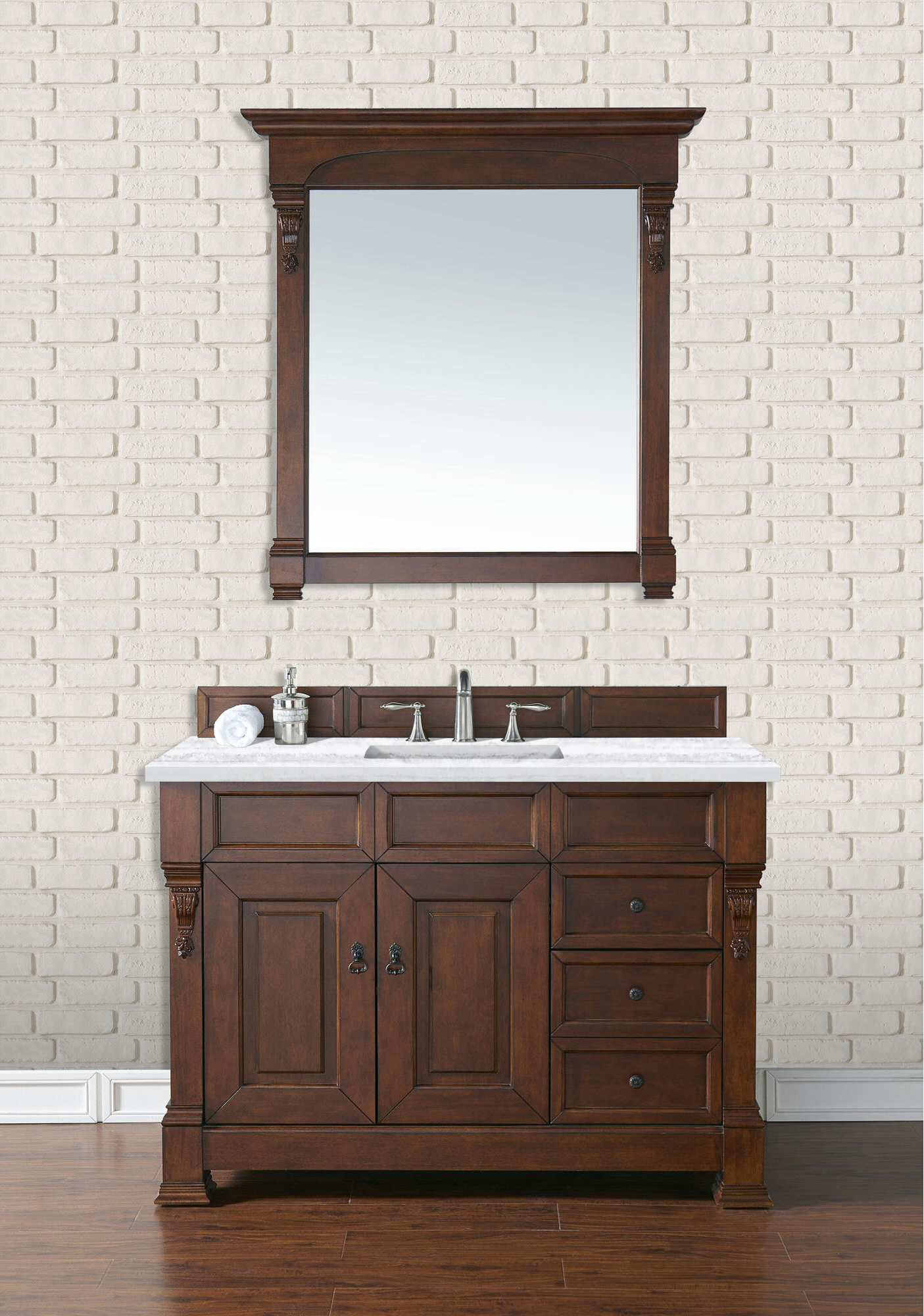 Brookfield 48" Single Vanity, Warm Cherry, 3 Cm Arctic Fall Solid ...