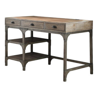 47" Natural and Gray Writing Desk With Three Drawers - Industrial ...