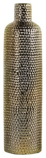 Ceramic Bottle Shaped Vase With Dimpled Pattern, Medium, Gold ...